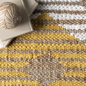 nuLOOM Hand Braided Marla Denim And Jute Diamonds Runner Rug, 2' x 6', Yellow