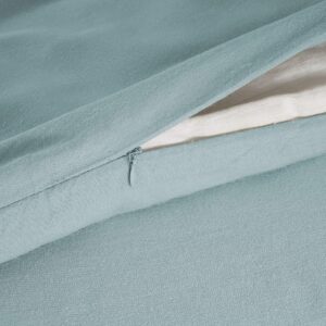 CASA PLATINO 100% Organic Cotton Duvet-Cover Set King Size Cool Blue, Pure Organic Cotton Long Staple Percale Weave Ultra Soft, Breathable, GOTS Certified