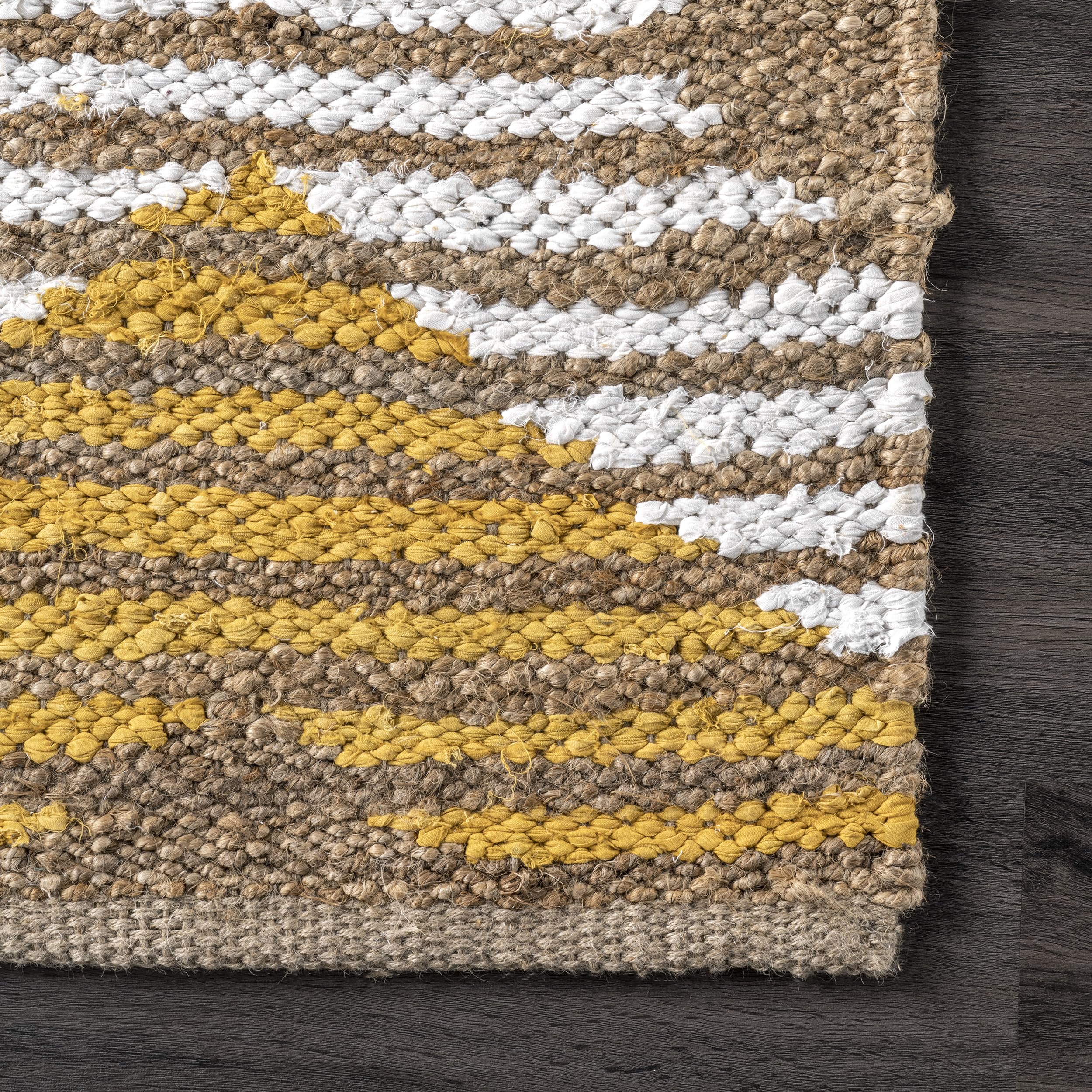 nuLOOM Hand Braided Marla Denim And Jute Diamonds Runner Rug, 2' x 6', Yellow