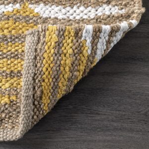 nuLOOM Hand Braided Marla Denim And Jute Diamonds Runner Rug, 2' x 6', Yellow