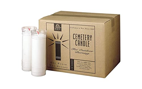 Root Candles Cemetery Prayer Candles for Outdoor Burning in Clear Flame Resistant Plastic Vessels, 12-Count, Memorial