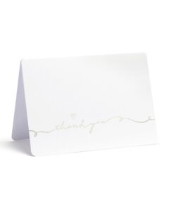 gartner studios silver foil script with heart thank you cards, 3.5” x 5”, set of 50, includes envelopes