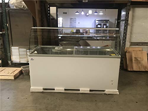 Gelato Freezer Display Case Dipping Cabinet Pan Ice cream showcase Curved Clear Glass 72"