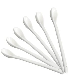 awhome white long handle porcelain spoons coffee, tea, yogurt and ice-cream, cutlery fitting ceramic spoons 7.5 inch set of 6