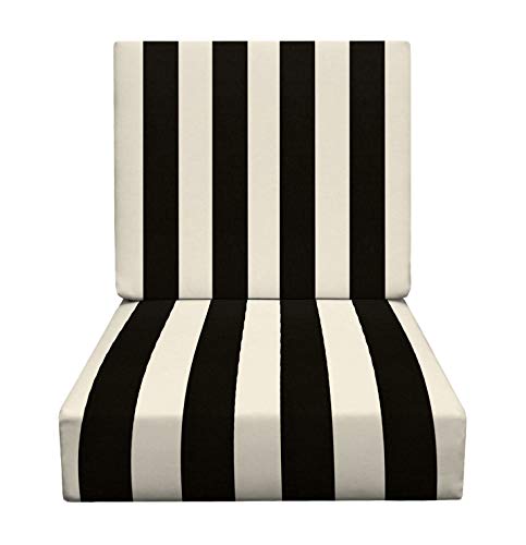 RSH DECOR: Deep Seating Foam Cushion Set | 24” x 24” Seat | All-Weather Spun Fabric | Water and Fade-Resistant | Outdoor Chair Cushion Set for Patio Furniture | Black & White Stripe