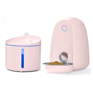 cat feeder and water dispenser, automatic cat feeder with app and water dispenser in set 2 packs for small medium pets puppy kitten (pink)