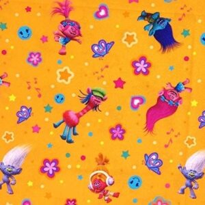 1/2 Yard - Trolls Characters & Flowers Cotton Fabric - Choose Your Color & Style (Great for Quilting, Sewing, Craft Projects, Throw Blankets & More) 1/2 Yard X 44" (Orange, Blue, Green, Pink)