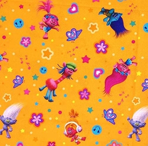 1/2 Yard - Trolls Characters & Flowers Cotton Fabric - Choose Your Color & Style (Great for Quilting, Sewing, Craft Projects, Throw Blankets & More) 1/2 Yard X 44" (Orange, Blue, Green, Pink)