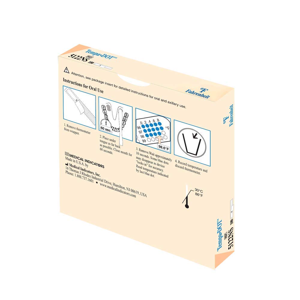 TempaDOT 100 Pack - Fahrenheit – Single-Use Clinical Thermometers for Oral or Axillary Use – Highest Accuracy & Prevention of Patient Cross-Contamination