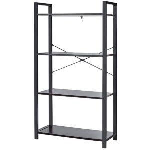 giantex 4-tier industrial bookshelf, vintage bookcase with metal frame, standing shelf unit, storage shelves, book shelf for living room, bedroom, office, black