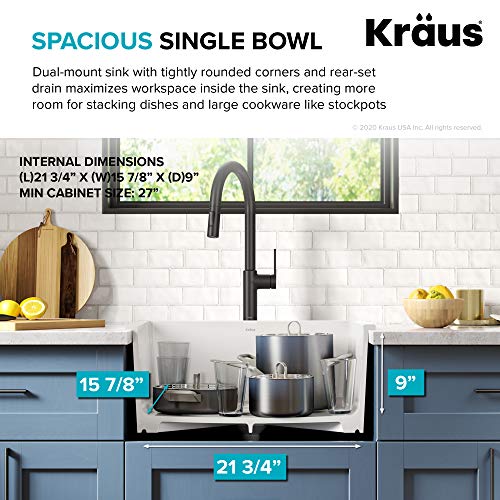 KRAUS Turino™ 24” Drop-In Undermount Fireclay Single Bowl Kitchen Sink with Thick Mounting Deck in Gloss White, KFD1-24GWH