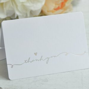 Gartner Studios Silver Foil Script with Heart Thank You Cards, 3.5” x 5”, Set of 50, Includes Envelopes