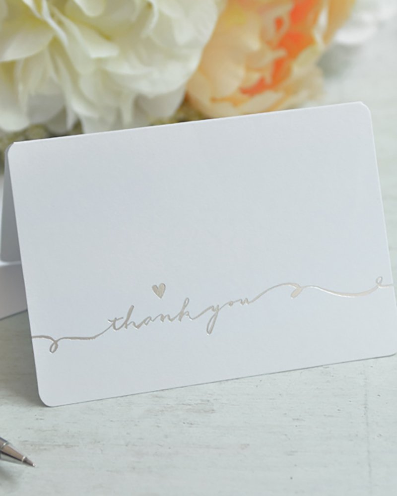 Gartner Studios Silver Foil Script with Heart Thank You Cards, 3.5” x 5”, Set of 50, Includes Envelopes