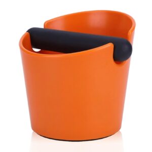 Coffee Knock Box Espresso Knock Box 4.4 Inch Shock-Absorbent Espresso Dump Bin Coffee Bin With Removable Knock Bar and Non-Slip Base Espresso Dump Bin Coffee Residue Bucket Coffee Bin(ORANGE)