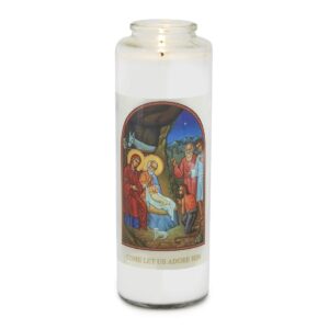 root candles prayer candles clear glass devotional 7-day prayer candle, 1-count, come let us adore him