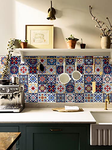 Peel and Stick Wallpaper Boho Colorful Tile Contact Paper Removable Boho Wallpaper Self Adhesive Wallpaper Waterproof Contact Paper Decorative Cabinets Furniture Shelf Drawer Liner 17.7"x78.7"