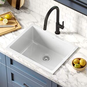 kraus turino™ 24” drop-in undermount fireclay single bowl kitchen sink with thick mounting deck in gloss white, kfd1-24gwh