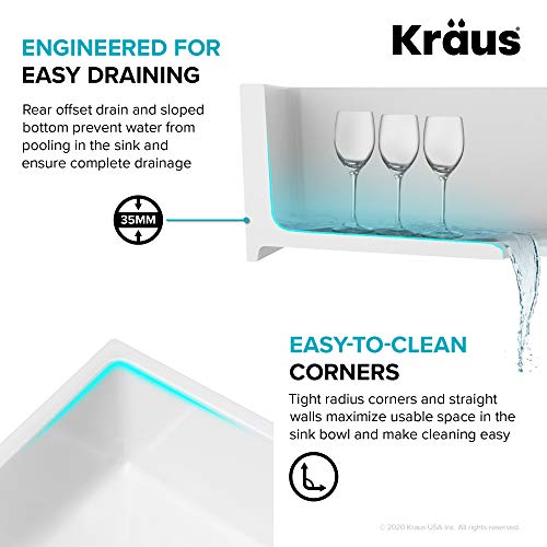 KRAUS Turino™ 24” Drop-In Undermount Fireclay Single Bowl Kitchen Sink with Thick Mounting Deck in Gloss White, KFD1-24GWH