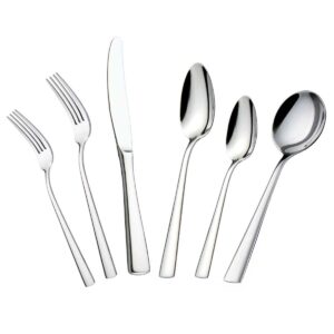 faderic cutlery set, 24 piece stainless steel silverware set with soup spoons for 4, flatware set, silver