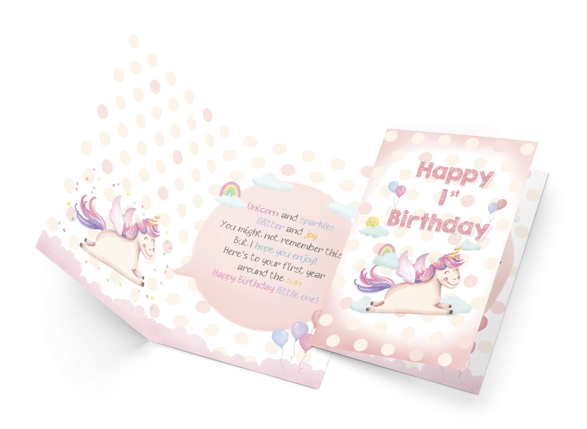 Prime Greetings First (1st) Birthday Card, Made in America, Eco-Friendly, Thick Card Stock with Premium Envelope 5in x 7.75in, Packaged in Protective Mailer