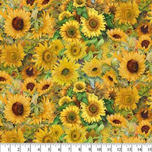 sunflowers field digital cotton print fabric by the yard