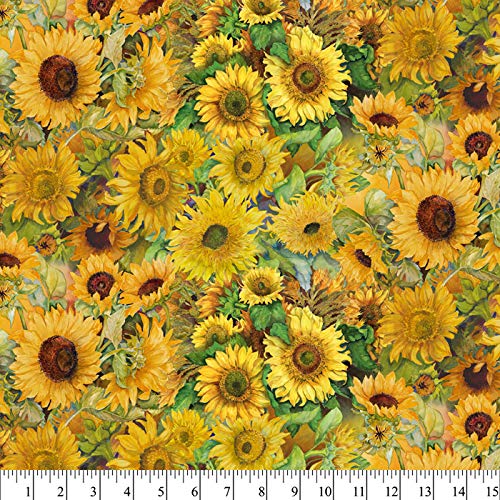 Sunflowers Field Digital Cotton Print Fabric by The Yard