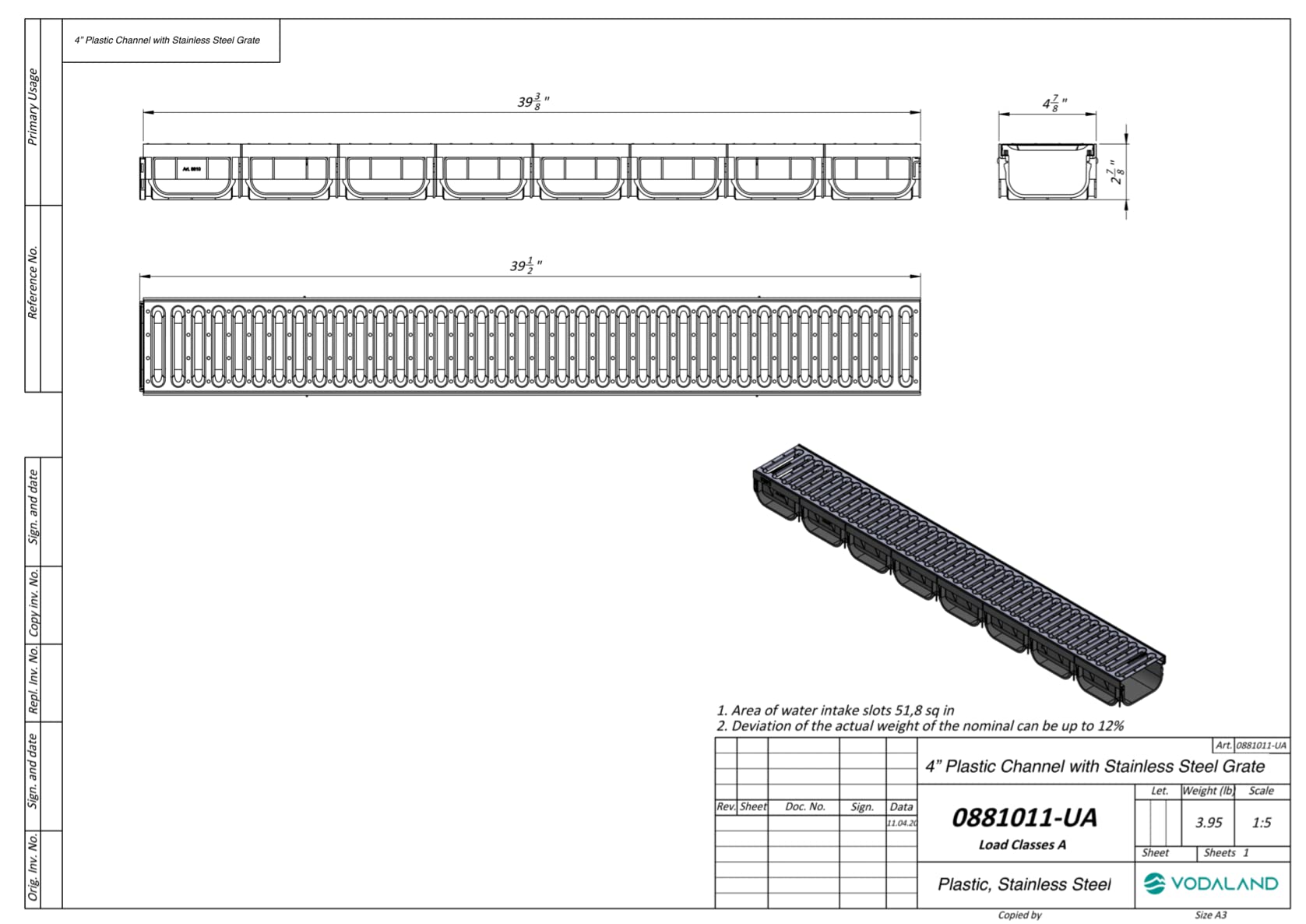 Vodaland - 4 Inch Easy 2 Stainless Pro Trench Drain Channel (5)