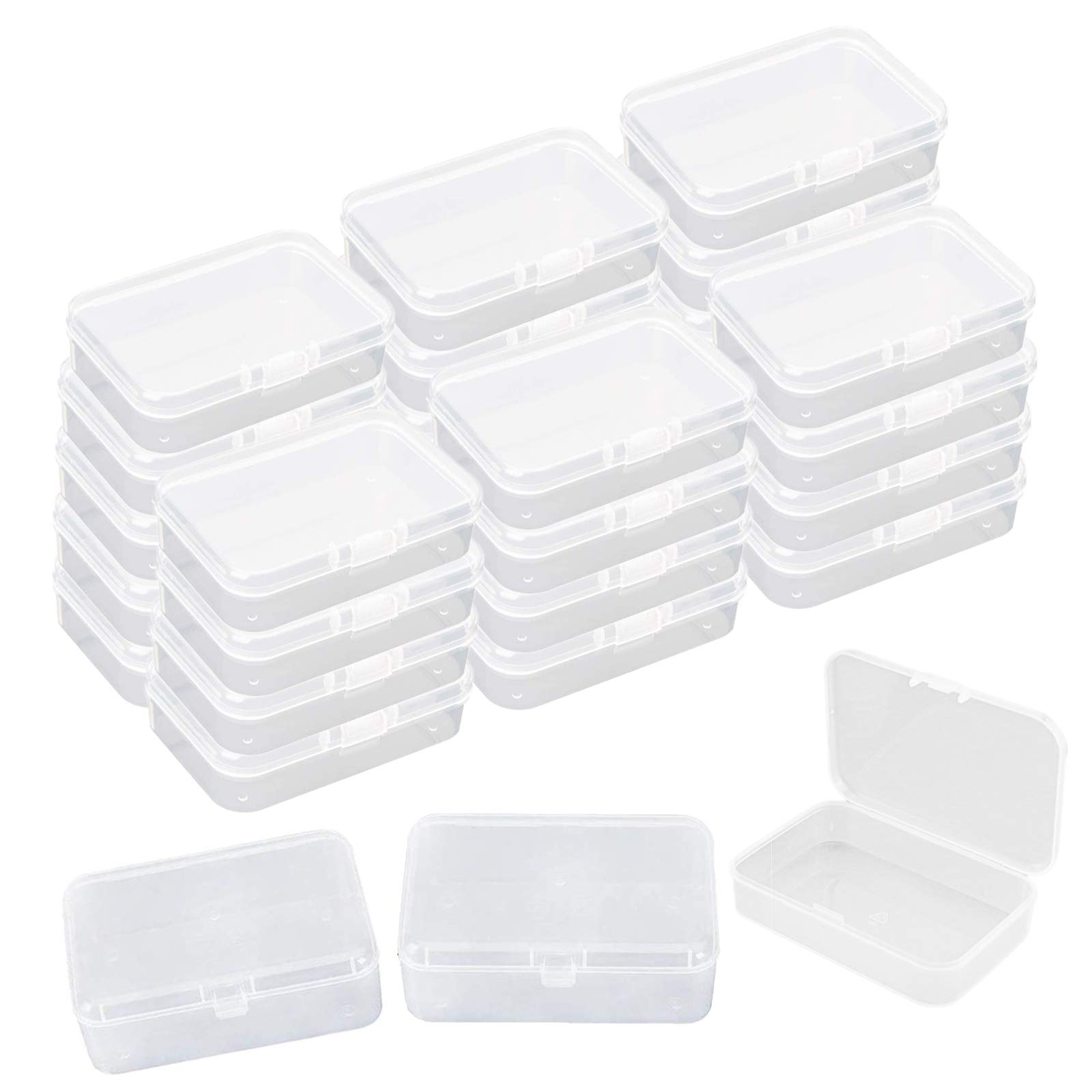 ODOOKON 30pcs Rectangle Mini Clear Plastic Storage Containers Box Case with lid for Small Items, Bead, Jewelry, and Other Craft Projects (M: 3.3 * 2.1 * 0.9inch)