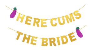 ucity bachelorette party banner gold glitter here cums the bride garland for bridal shower hen party supplies