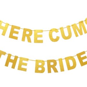 Ucity Bachelorette Party Banner Gold Glitter Here Cums The Bride Garland for Bridal Shower Hen Party Supplies