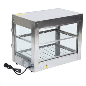 Samger 24-Inch Commercial Food Warmer Display, 2-Tier Glass Food Warmer Case, 800W 110V Adjustable Temperature 86-230℉, Tempered-Glass Door Pastry Display Case Restaurant Heated Cabinet