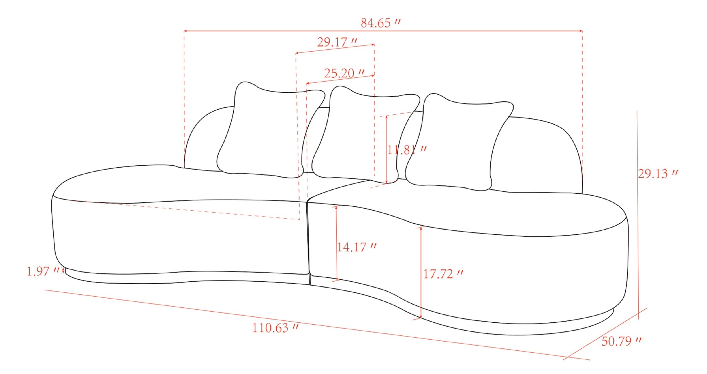 Pasargad Home Simona Sofas, W110.6 xD50.08 xH29, Grey