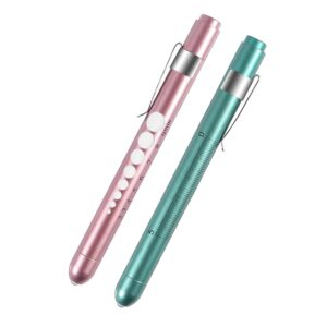 melife pen light with pupil gauge, white light premium copper reusable led penlights for doctors medical nursing students etc, pink and green