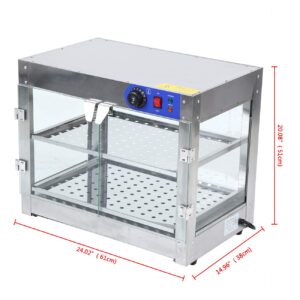 Samger 24-Inch Commercial Food Warmer Display, 2-Tier Glass Food Warmer Case, 800W 110V Adjustable Temperature 86-230℉, Tempered-Glass Door Pastry Display Case Restaurant Heated Cabinet