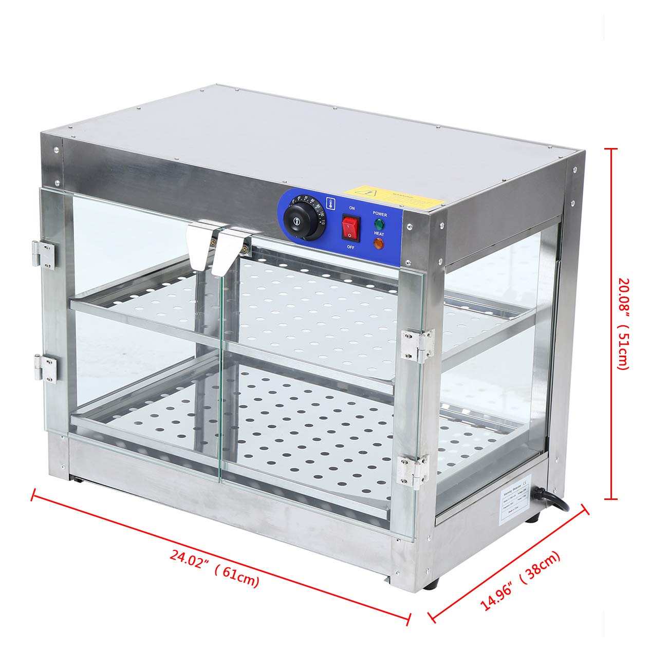 Samger 24-Inch Commercial Food Warmer Display, 2-Tier Glass Food Warmer Case, 800W 110V Adjustable Temperature 86-230℉, Tempered-Glass Door Pastry Display Case Restaurant Heated Cabinet