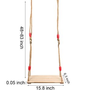 ZOENHOU 15.8 x 6.3 Inch Wooden Swing Seat, Hanging Wood Swings Chair, Wooden Tree Swing with Adjustable 48 to 83 Inches Rope, 220 LB Capacity Sturdy Swings for Yard, Garden, Red Knot