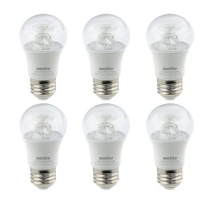 sunlite 45162 led a15 appliance clear light bulb, 6 watts (40w equivalent), 450 lumens, medium base (e26), 90 cri, dimmable, etl listed, ceiling fan, title-20 compliant, 3000k warm white, 6 count