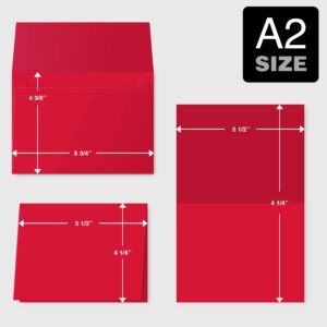 A2 Red Blank Greeting Cards and Envelopes – Great for Holidays, Christmas and 2025 New Year Greetings, Invitations and Thank You Cards | 4.25" x 5.5" (When Folded) | 25 Cards and Envelopes per Pack