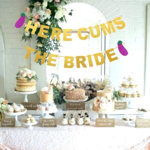 Ucity Bachelorette Party Banner Gold Glitter Here Cums The Bride Garland for Bridal Shower Hen Party Supplies