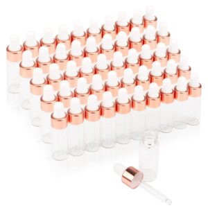 clear glass dropper bottles,50 packs essential oils bottles with rose gold lids perfume sample vials travel diy cosmetic liquid containers 2 pipettes included (5ml(1/6oz))