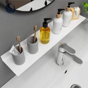 floating wall shelf adhesive wall mounted bathroom vanity organizer alumium metrial shelf for home decor/kitchen/bathroom storage 40cm/ 15.7inches, non-drilling (white)