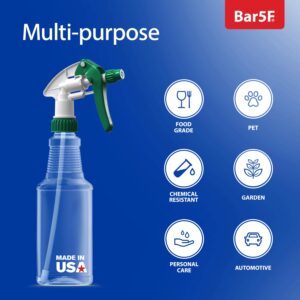 Bar5F Empty Plastic Spray Bottles 16-Ounce BPA-Free Food Grade Crystal Clear Fully Adjustable Sprayer 2-Pack