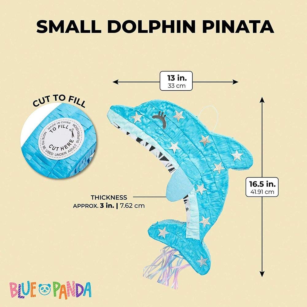 BLUE PANDA - Pull Pinata for Birthday Party, Small Dolphin (13 x 16.5 x 3 In)