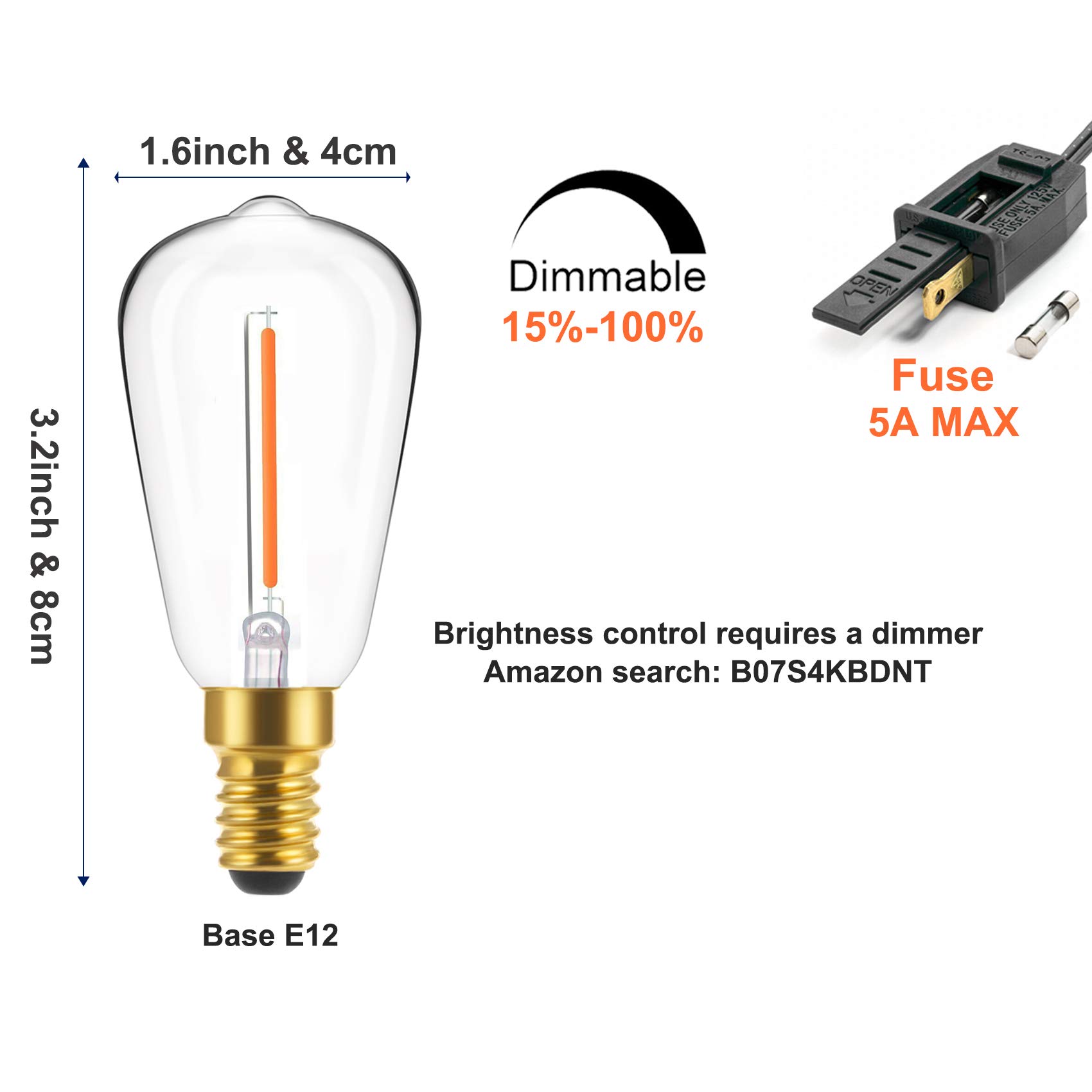 Newpow Edison Vintage String Lights Replacement Bulb, Warm Light - 2200k Shatterproof Dimmable Waterproof - 6 Pack