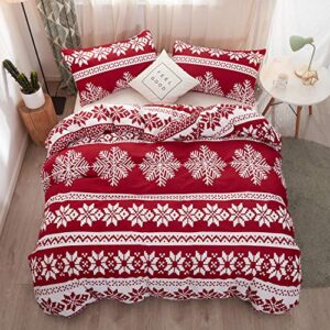 lamejor christmas duvet cover set king size snowflake pattern holiday bedding set comforter cover(1 duvet cover+2 pillowcases) red