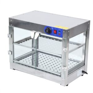 Samger 24-Inch Commercial Food Warmer Display, 2-Tier Glass Food Warmer Case, 800W 110V Adjustable Temperature 86-230℉, Tempered-Glass Door Pastry Display Case Restaurant Heated Cabinet