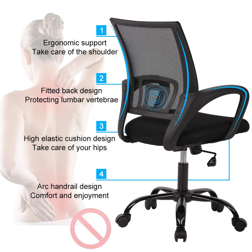 Home Office Chair Computer Chair Mesh Chair Mid Back Ergonomic Desk Chair with Lumbar Support Armrest?Breathable Mesh Height Adjustable Rolling Task Executive Office Chair, for Adults,Pink