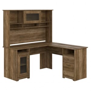 bush furniture cabot l shaped desk with hutch, corner desk with storage for home office in reclaimed pine, 60w l shaped computer desk