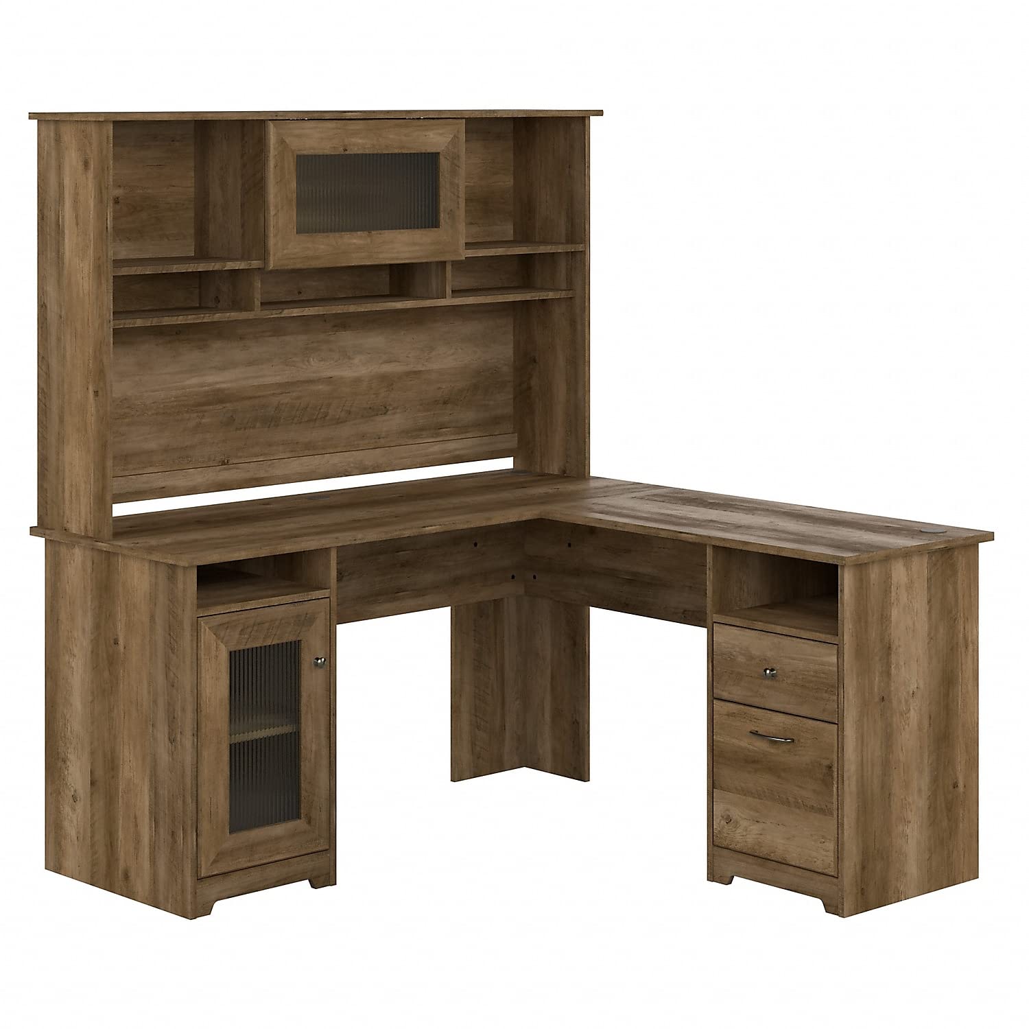 Bush Furniture Cabot L Shaped Desk with Hutch, Corner Desk with Storage for Home Office in Reclaimed Pine, 60W L Shaped Computer Desk