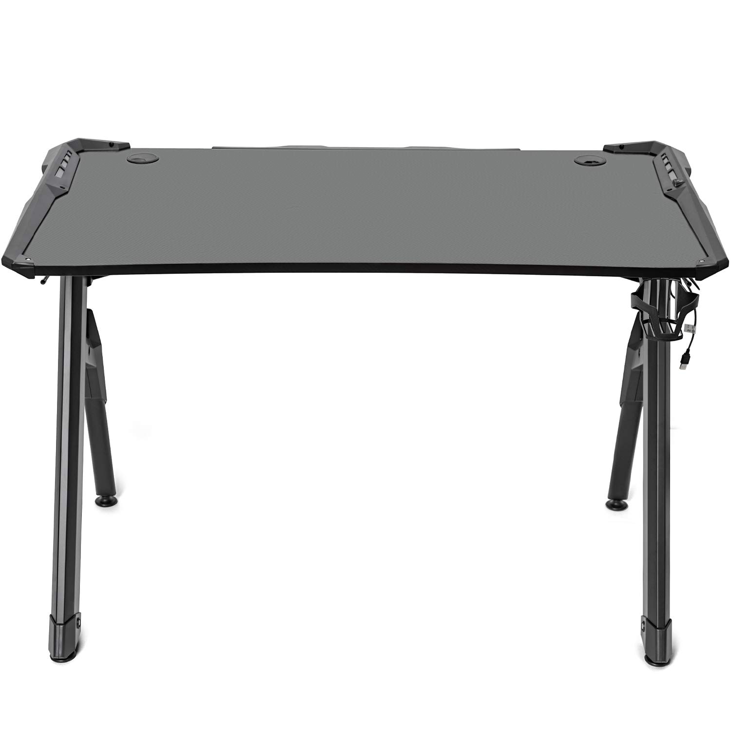 Deco Gear Ultrawide Curved LED Computer Gaming/Office Desk, Waterproof Carbon-Fiber Surface, Supports up to 175-lbs., 6-Color RGB Lighting Accents, Cable Management, Cup Holder, 31.5" Mouse Pad